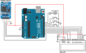 Arduino real time clock with alarm and temperature monitor using DS3231