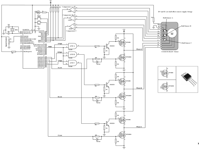 Sensored brushless DC (BLDC) motor control with PIC16F877A