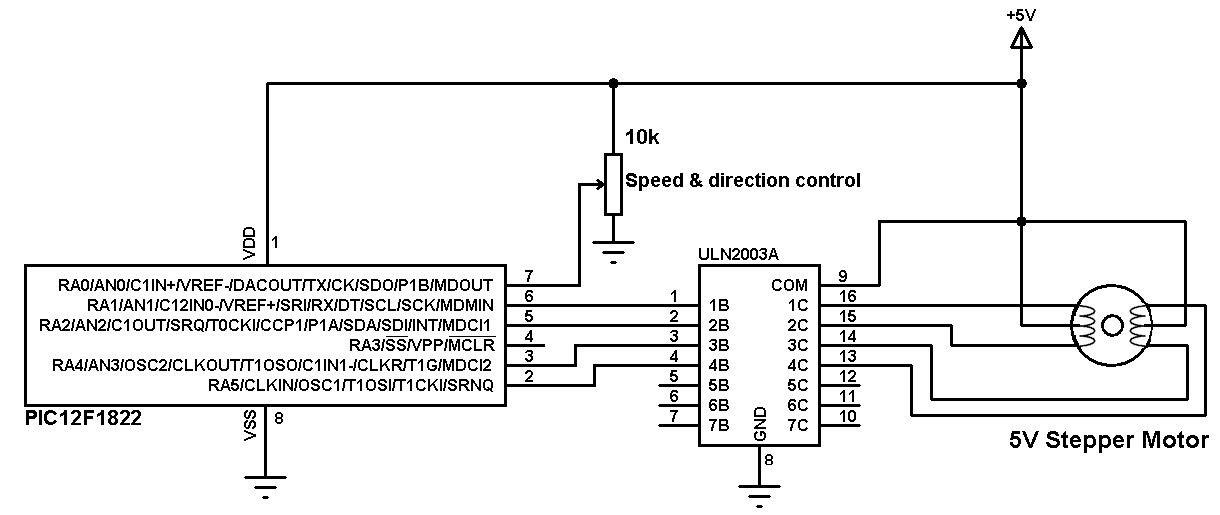 Unipolar Stepper Motor Control Examples with PIC12F1822 - CCS C