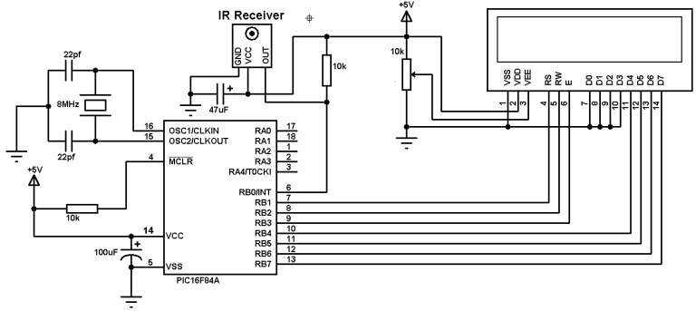NEC Remote control decoder with PIC16F84A