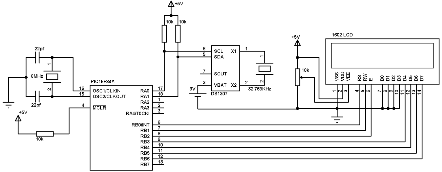 Interfacing PIC16F84A with DS1307 real time clock