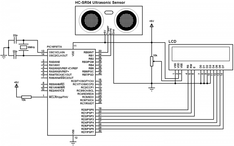 Interfacing PIC16F877A with HC-SR04 ultrasonic sensor - CCS C