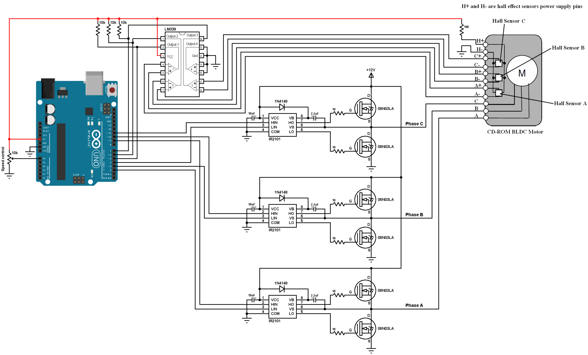 CD-ROM Sensored BLDC motor control with Arduino
