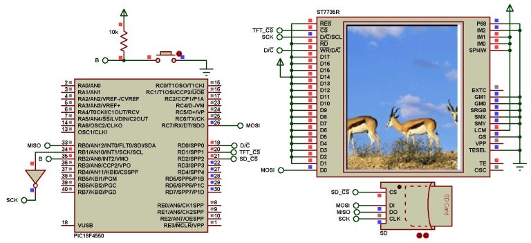 SD Card and ST7735R TFT Proteus Simulation with PIC MCU