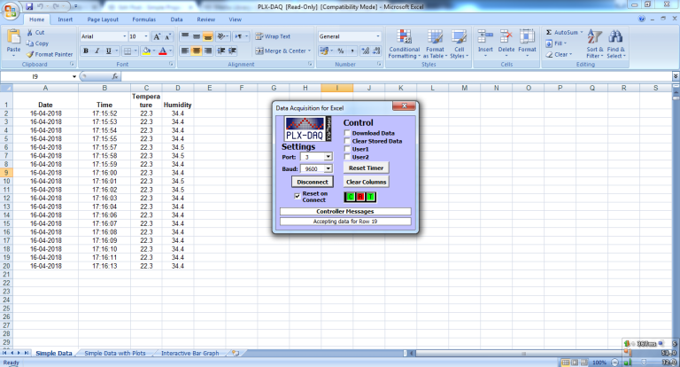 Excel datalogger using Arduino and DHT22 sensor Excel datalogger using Arduino and DHT22 sensor