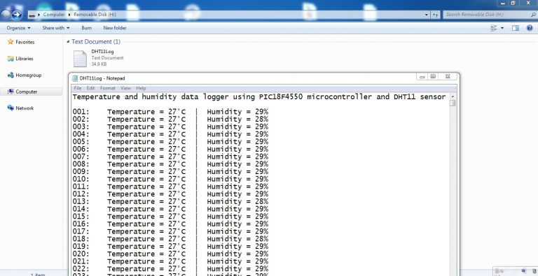 DataLogger with PIC18F4550, SD card and DHT11 sensor