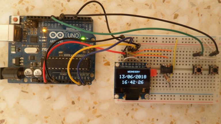 Arduino real time clock using DS1307 and SSD1306 OLED