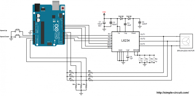 Brushless DC motor control with Arduino and L6234 driver