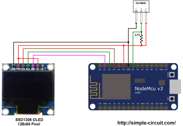 NodeMCU Interfacing with SSD1306 and DS18B20 temperature sensor