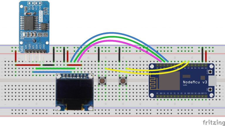 Real time clock using NodeMCU, DS3231 and SSD1306 OLED