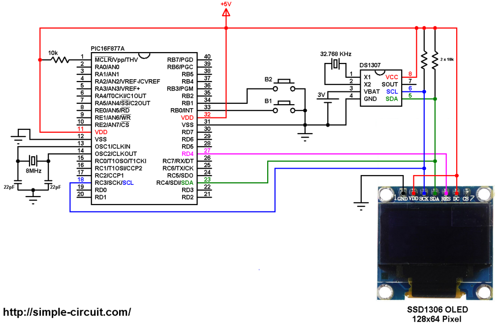 Real Time Clock With Pic16f877a Ssd1306 Oled And Ds1307