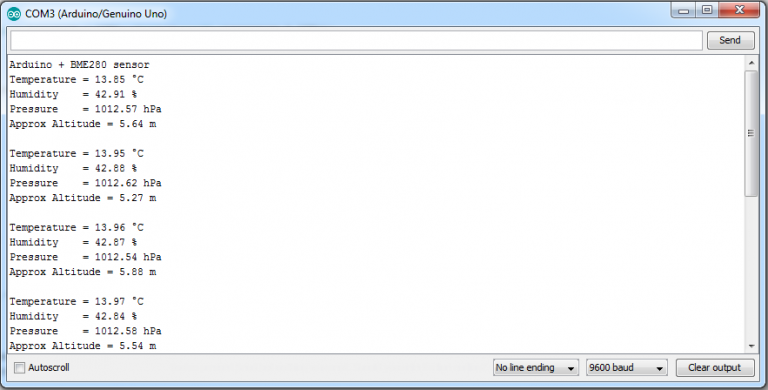 Arduino with BME280 pressure, temperature and humidity sensor
