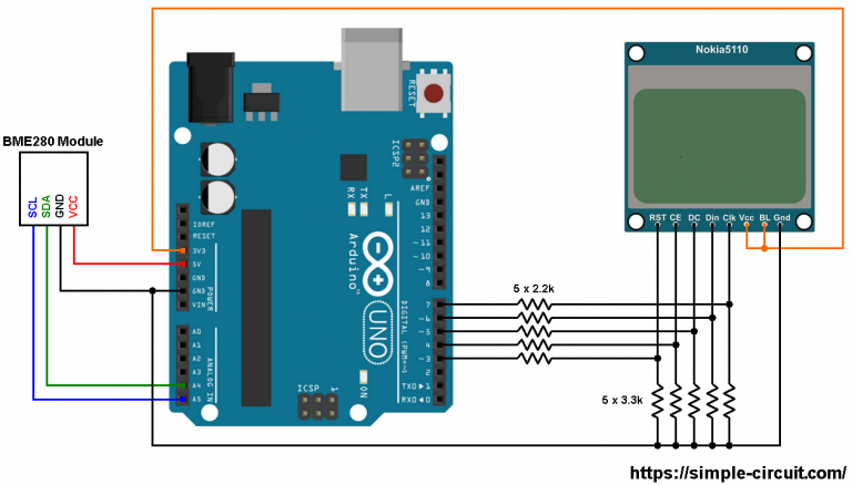 Arduino Weather station with BME280 sensor and NOKIA 5110 LCD