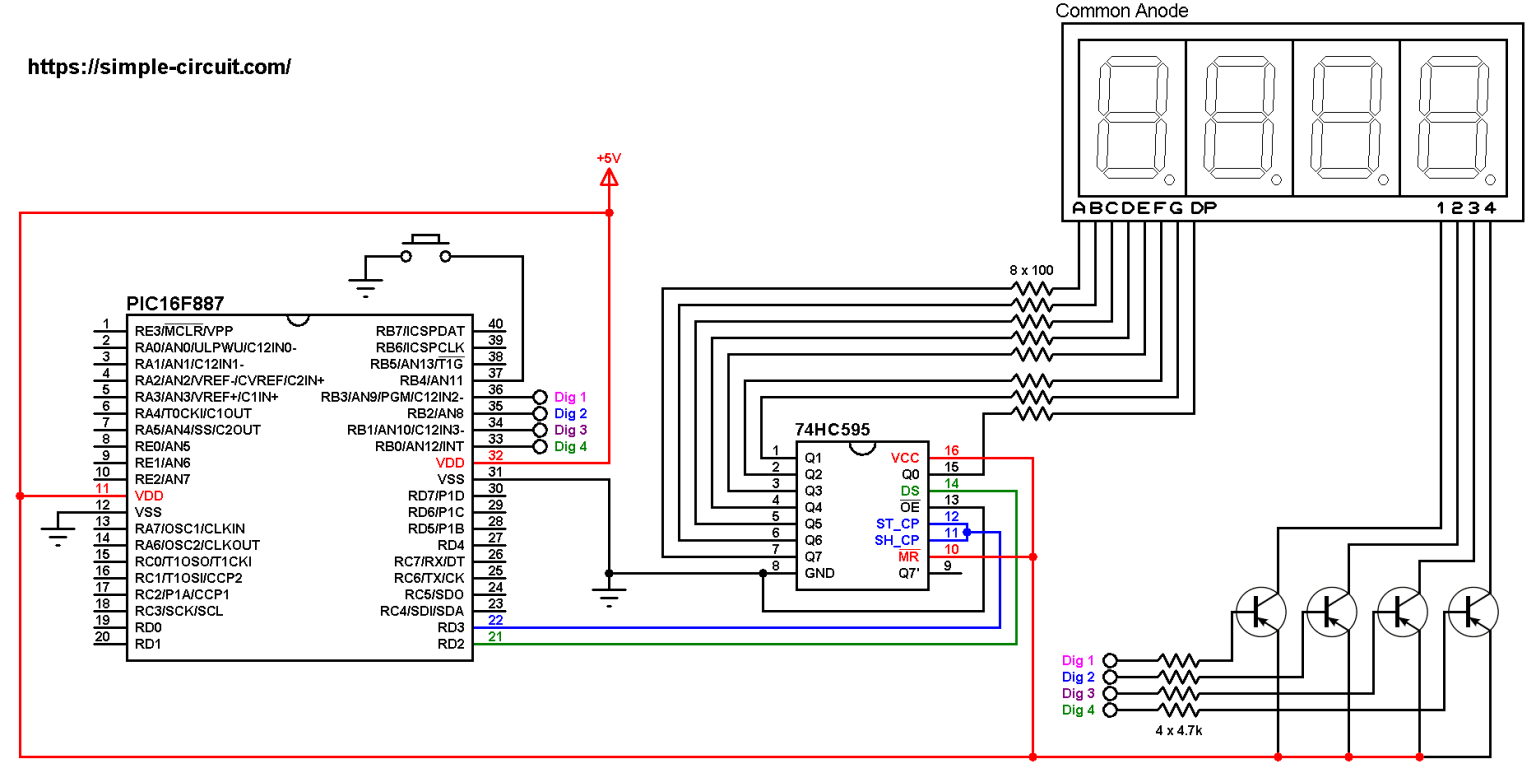 7-Segment Display with 74HC595 Shift Register | mikroC Projects