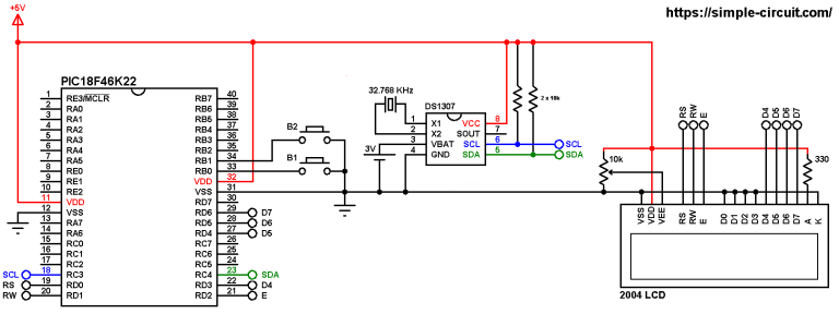 Interfacing PIC18F46K22 microcontroller with DS1307 RTC