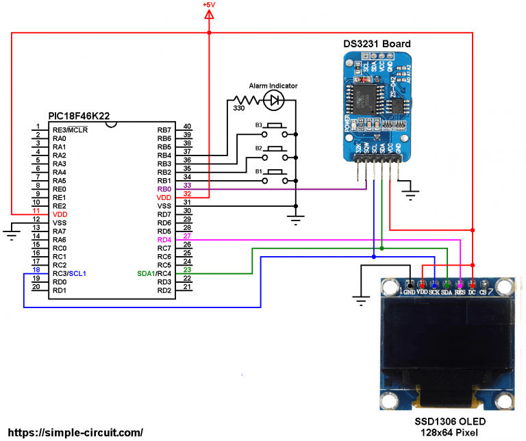 PIC18F46K22 with DS3231 RTC and SSD1306 OLED | mikroC Projects