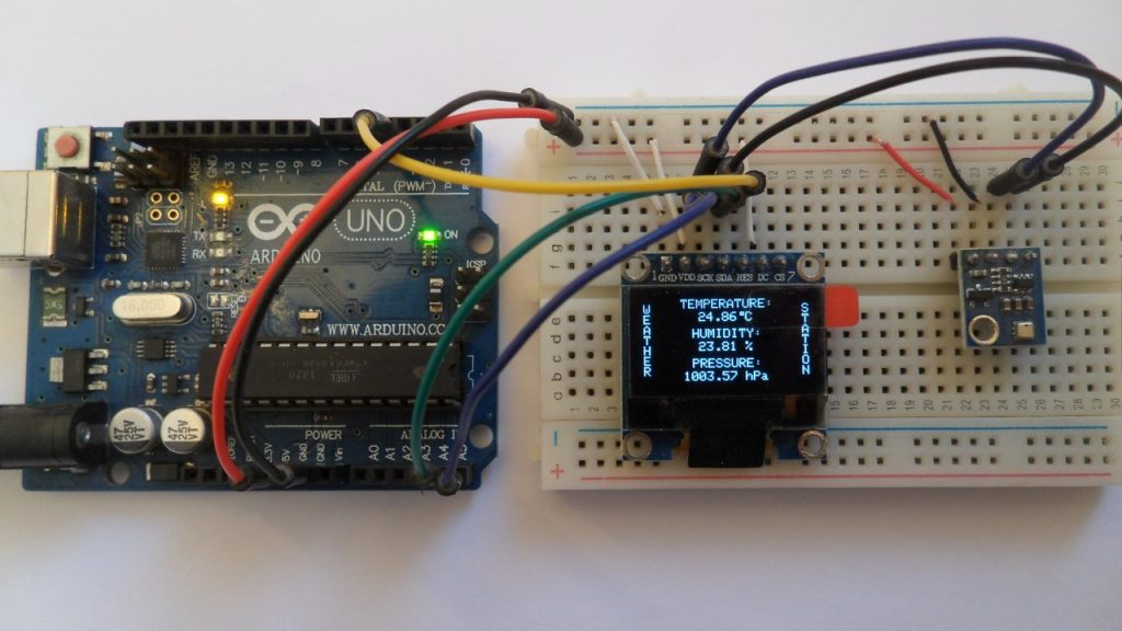 Arduino weather station with SSD1306 OLED and BME280 sensor Arduino weather station with SSD1306 OLED and BME280 sensor