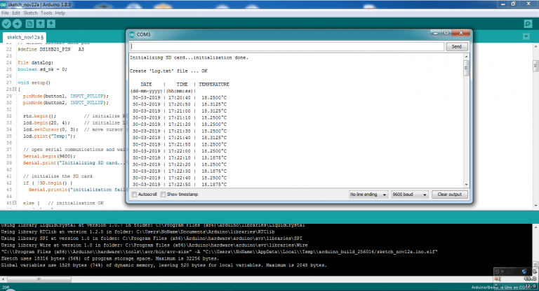 Arduino Temperature Data Logger with SD Card