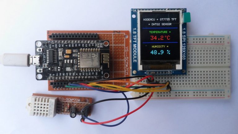 Interfacing NodeMCU with DHT22 Sensor and ST7735 TFT