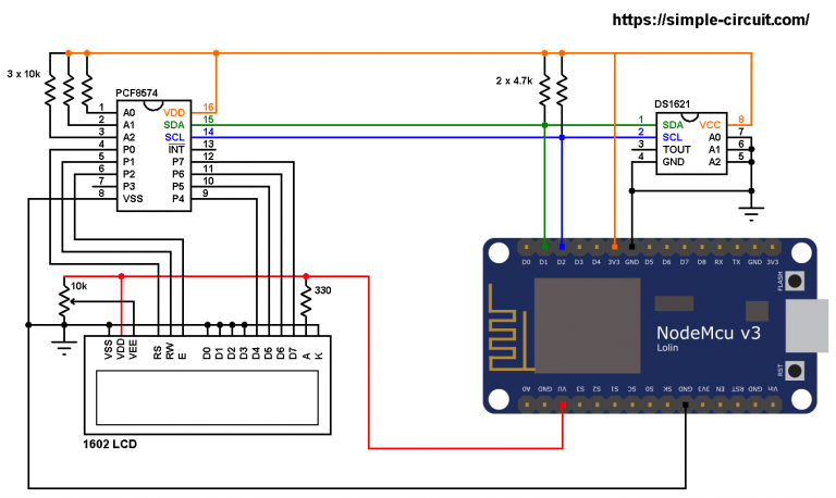 NodeMCU with I2C LCD and DS1621 Temperature Sensor