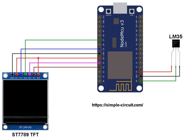 ESP8266 NodeMCU with LM35 Temperature Sensor and ST7789 TFT ESP8266 NodeMCU with LM35 Temperature Sensor and ST7789 TFT